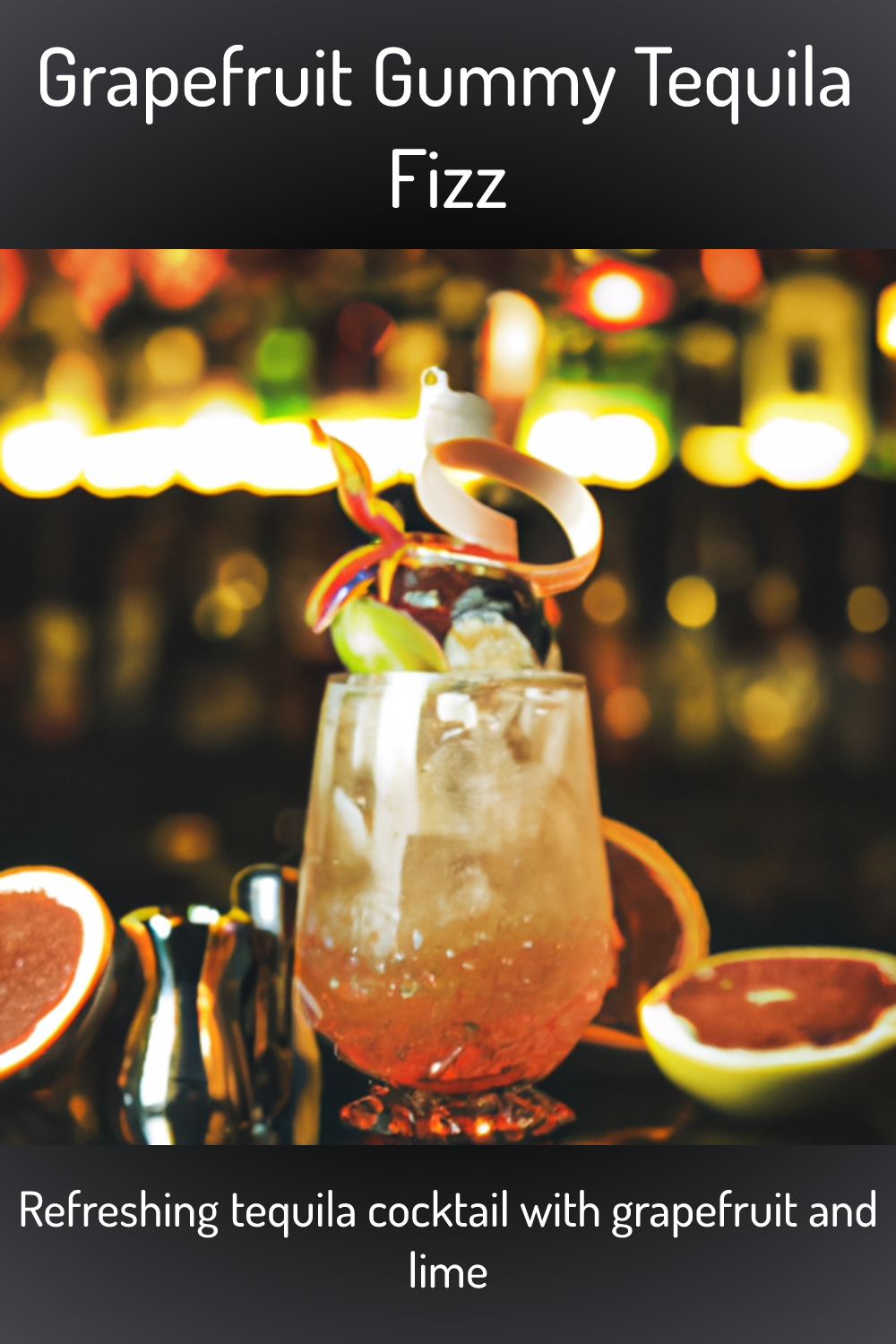 Grapefruit Gummy Tequila Fizz, Refreshing tequila cocktail with grapefruit and lime