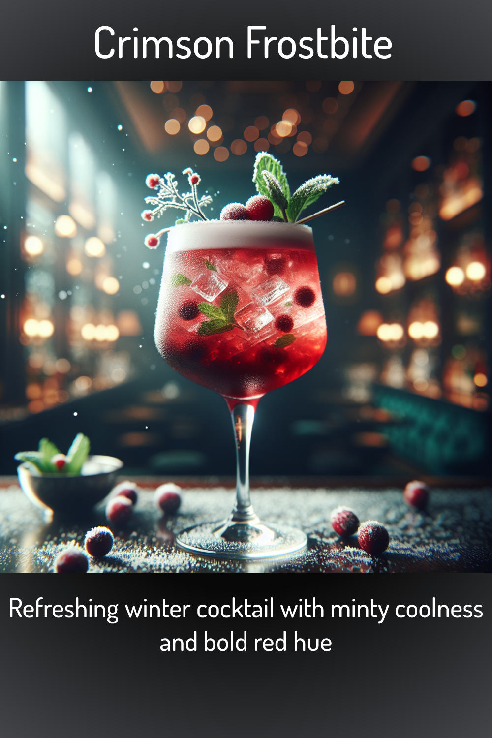 Crimson Frostbite, Refreshing winter cocktail with minty coolness and bold red hue