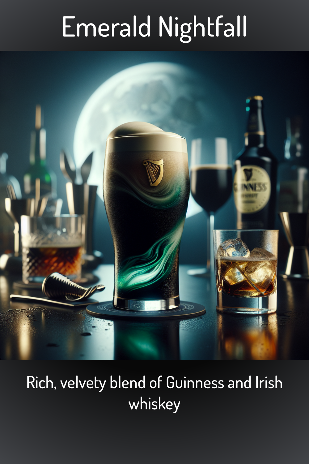 Emerald Nightfall, Rich, velvety blend of Guinness and Irish whiskey