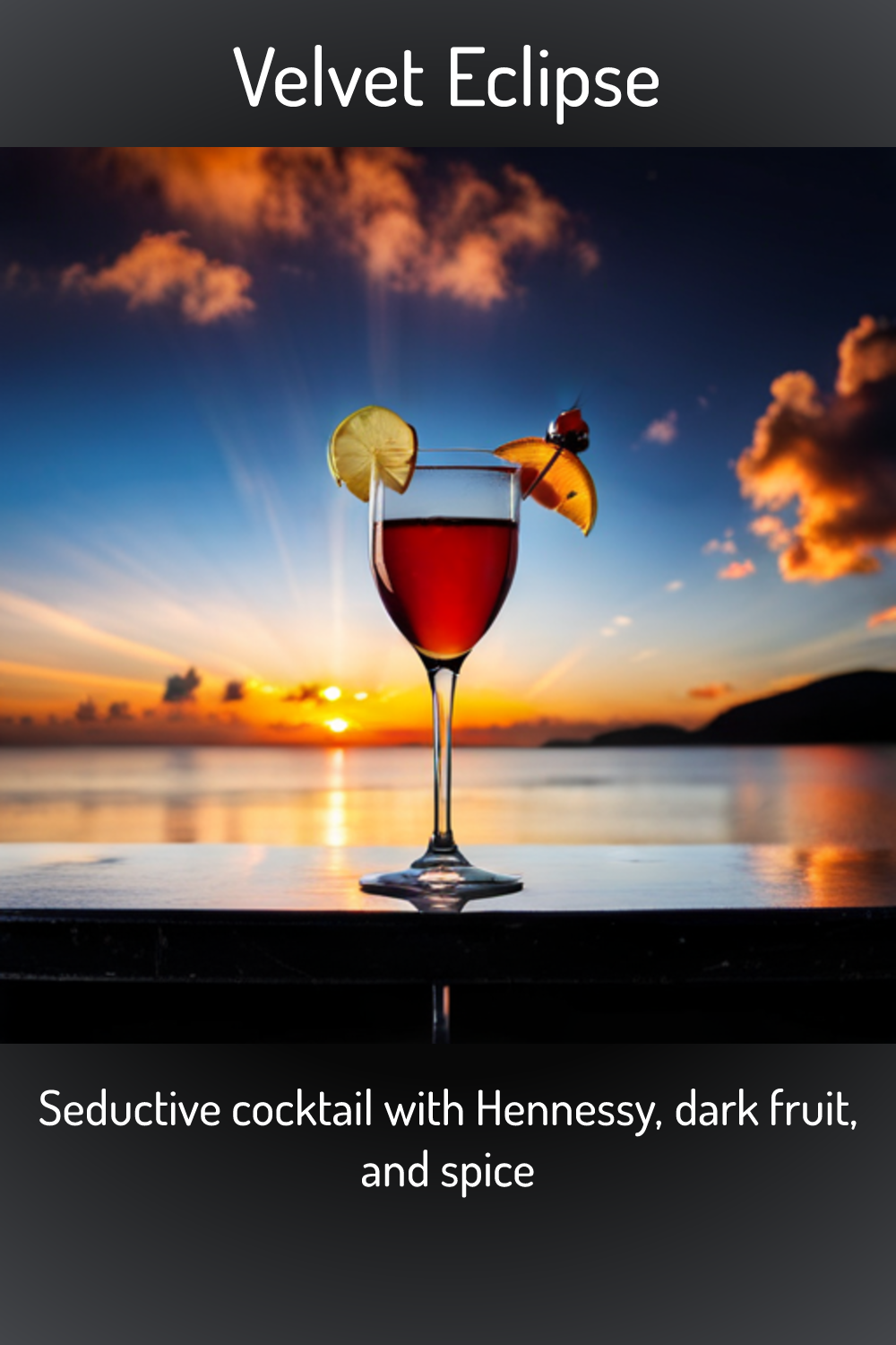 Velvet Eclipse, Seductive cocktail with Hennessy, dark fruit, and spice