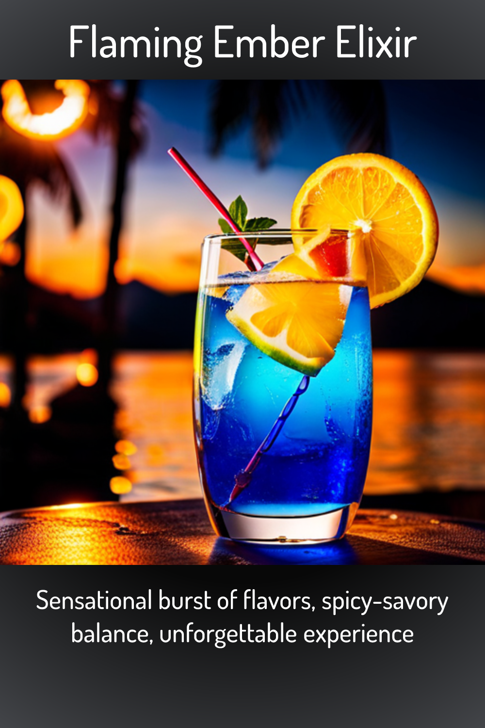 Flaming Ember Elixir, Sensational burst of flavors, spicy-savory balance, unforgettable experience