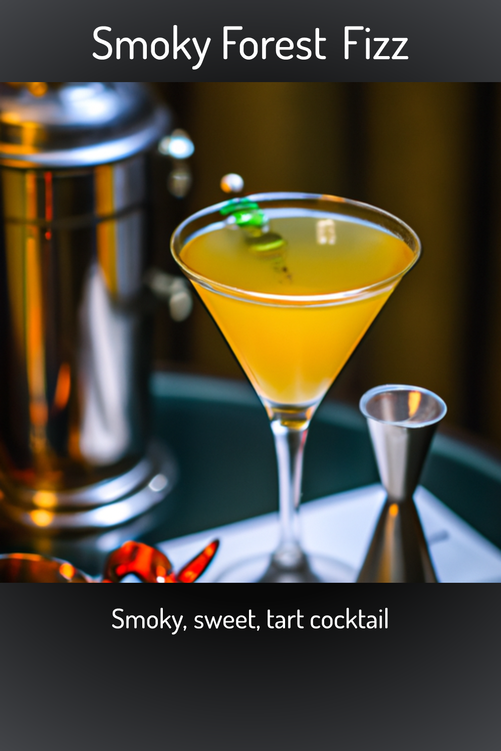 Smoky Forest Fizz, Smoky, sweet, tart cocktail