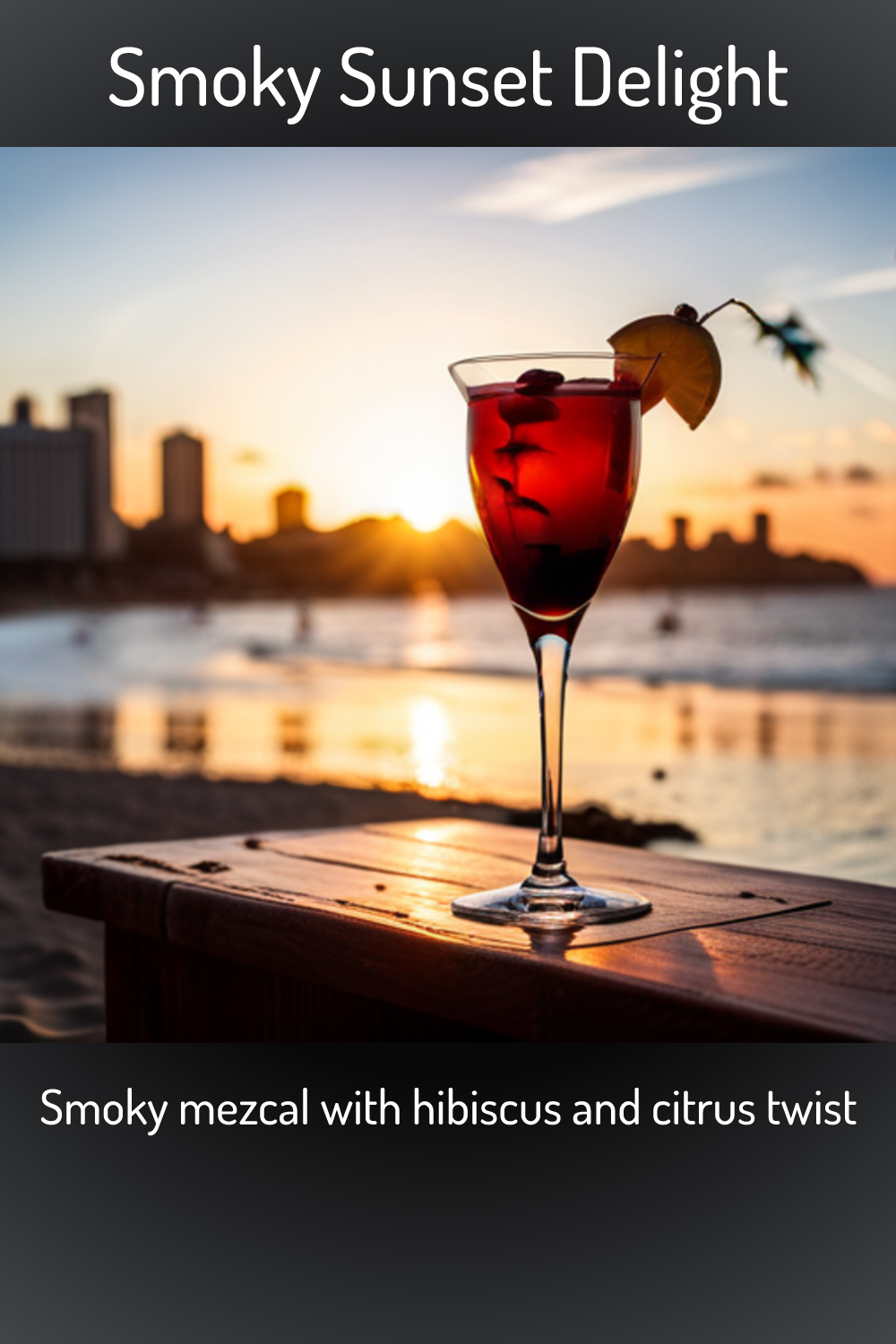 Smoky Sunset Delight, Smoky mezcal with hibiscus and citrus twist
