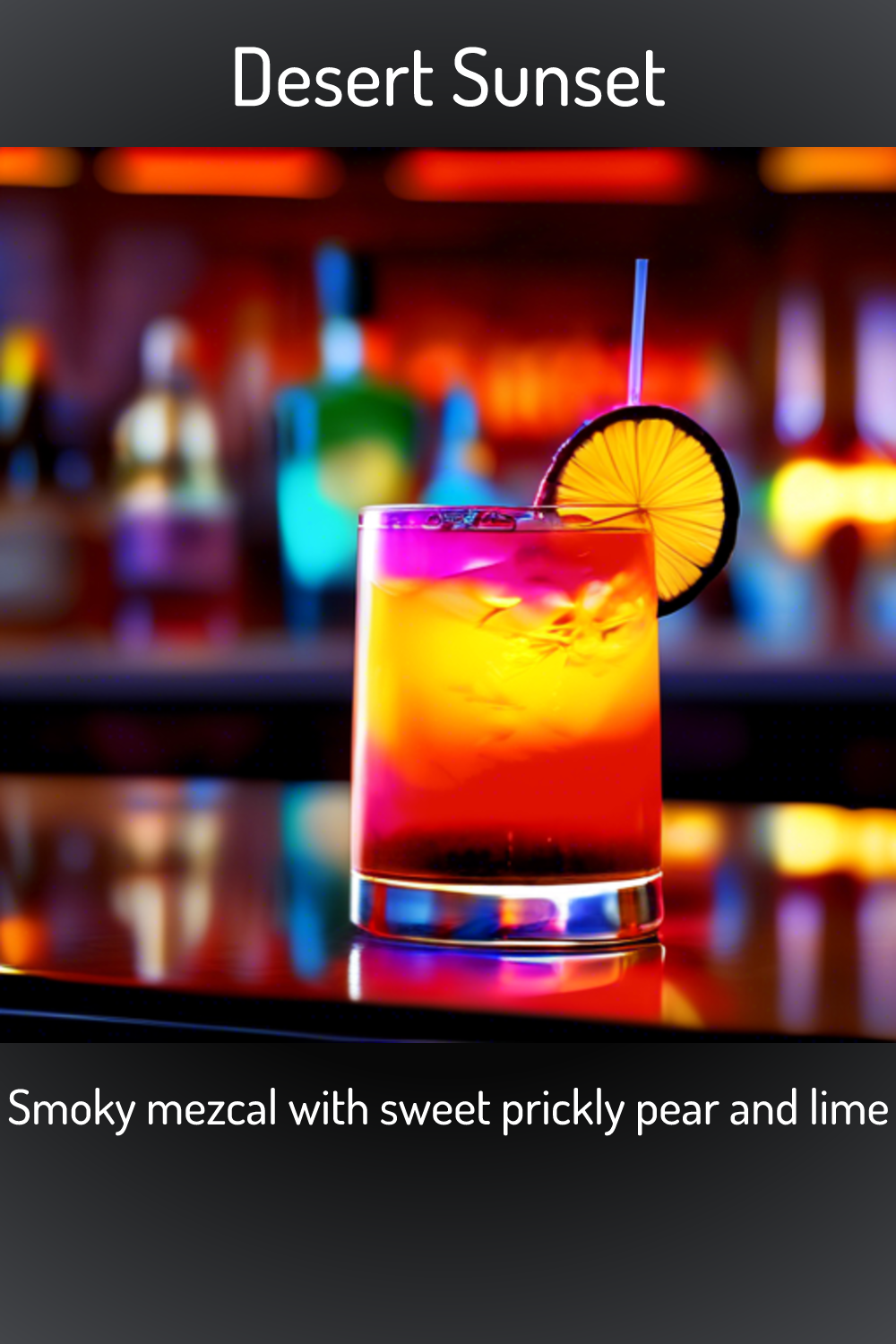 Desert Sunset, Smoky mezcal with sweet prickly pear and lime