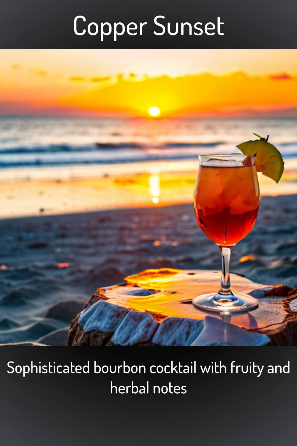 Copper Sunset, Sophisticated bourbon cocktail with fruity and herbal notes