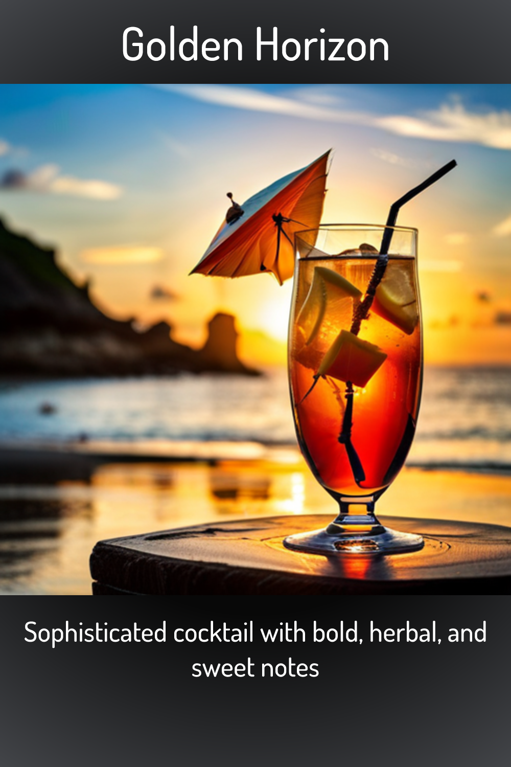 Golden Horizon, Sophisticated cocktail with bold, herbal, and sweet notes