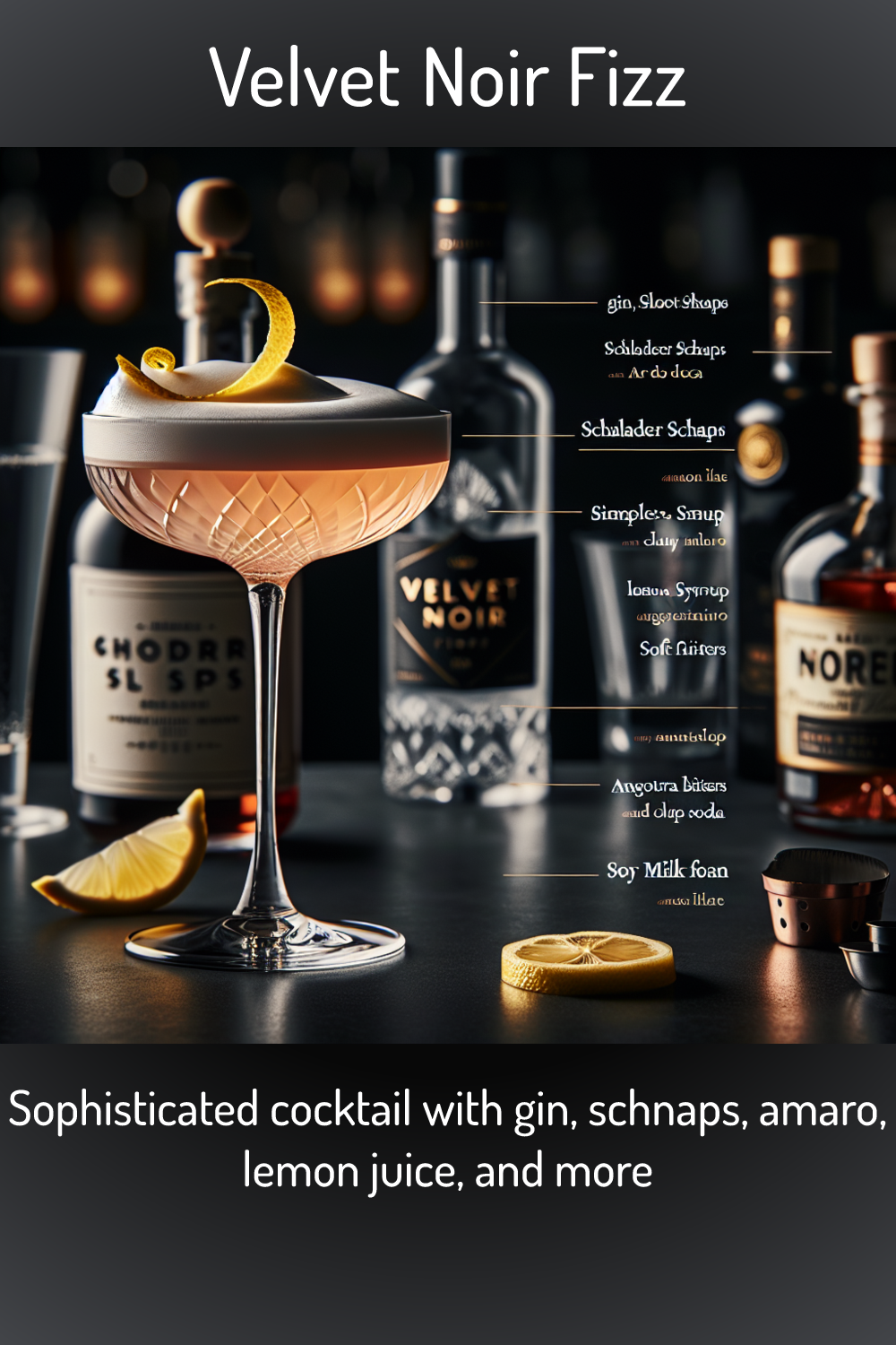 Velvet Noir Fizz Sophisticated Cocktail With Gin Schnaps Amaro