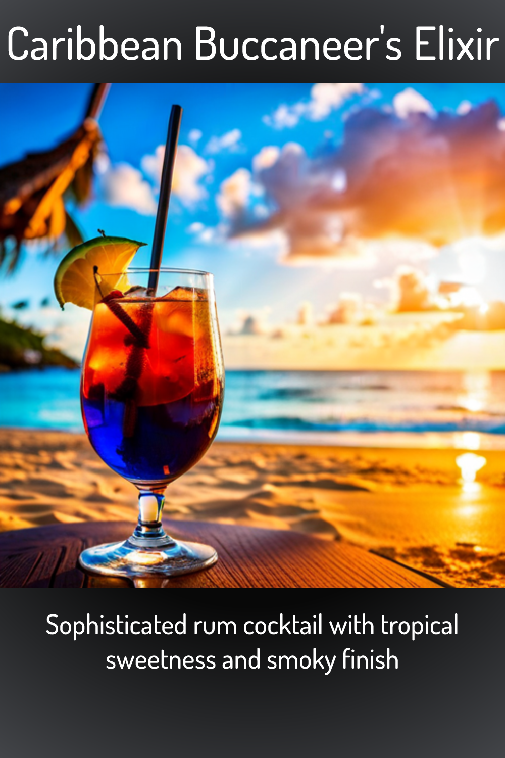 Caribbean Buccaneer's Elixir, Sophisticated rum cocktail with tropical sweetness and smoky finish