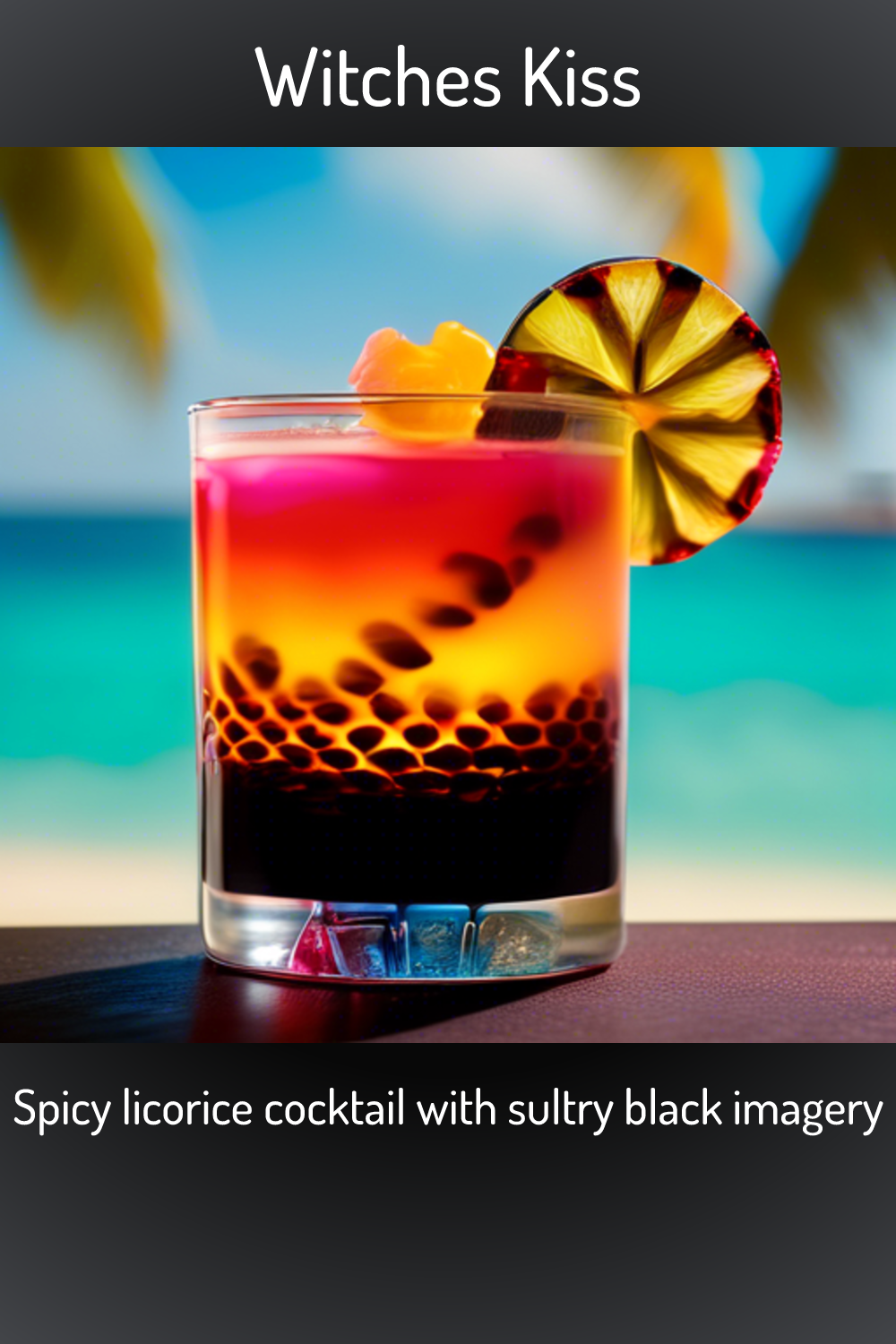 Witches Kiss, Spicy licorice cocktail with sultry black imagery