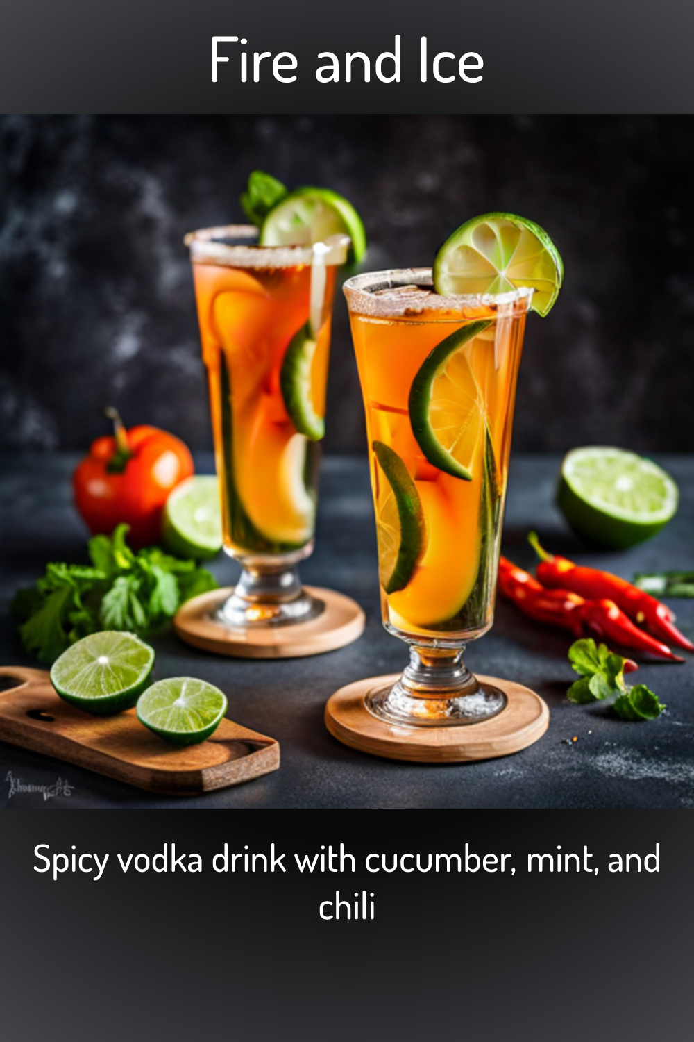 Fire and Ice, Spicy vodka drink with cucumber, mint, and chili