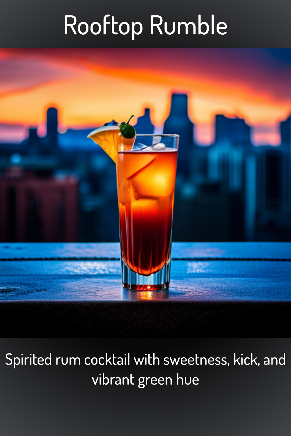 Rooftop Rumble, Spirited rum cocktail with sweetness, kick, and vibrant ...