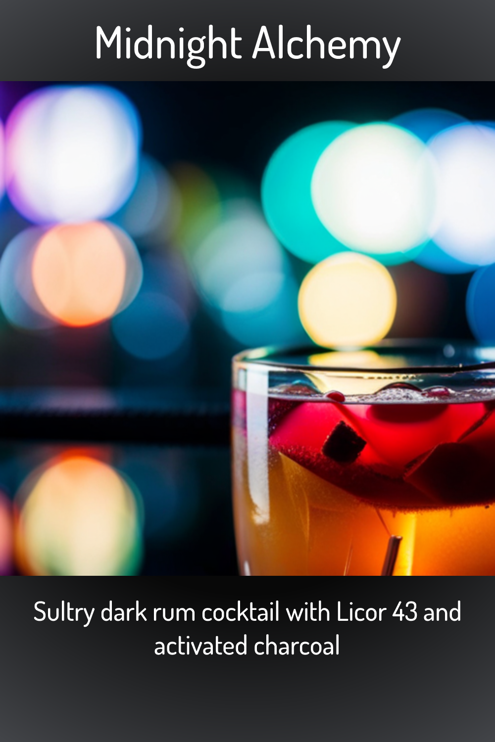 Midnight Alchemy, Sultry dark rum cocktail with Licor 43 and activated ...