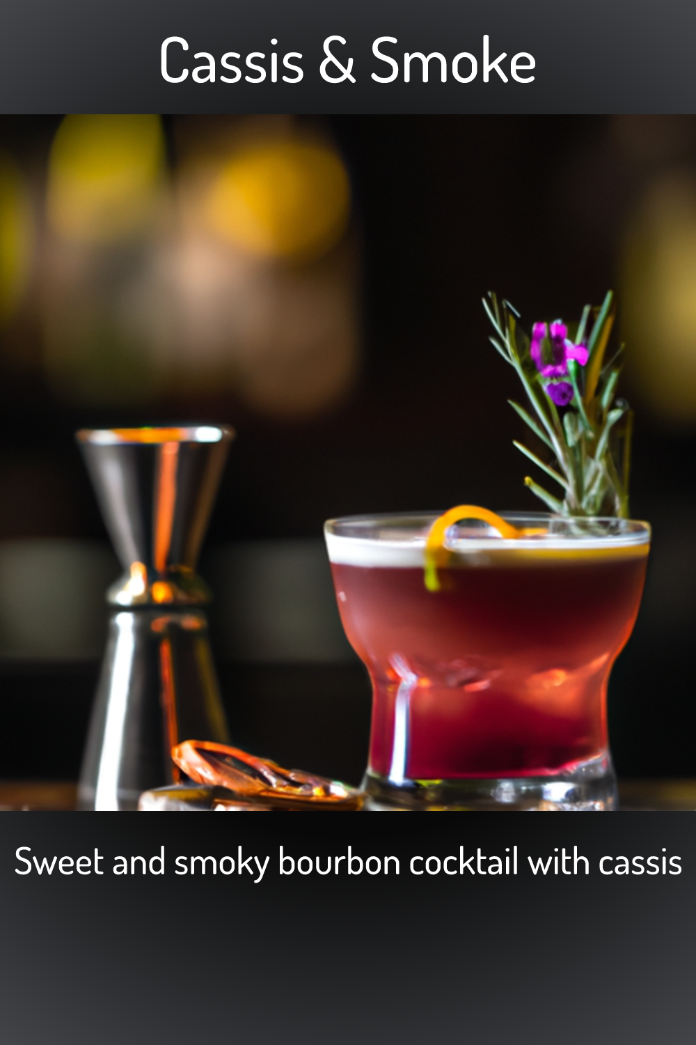 Cassis & Smoke, Sweet and smoky bourbon cocktail with cassis