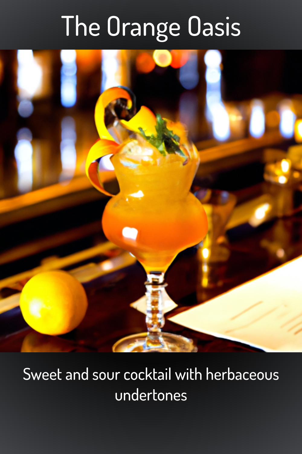 The Orange Oasis, Sweet and sour cocktail with herbaceous undertones