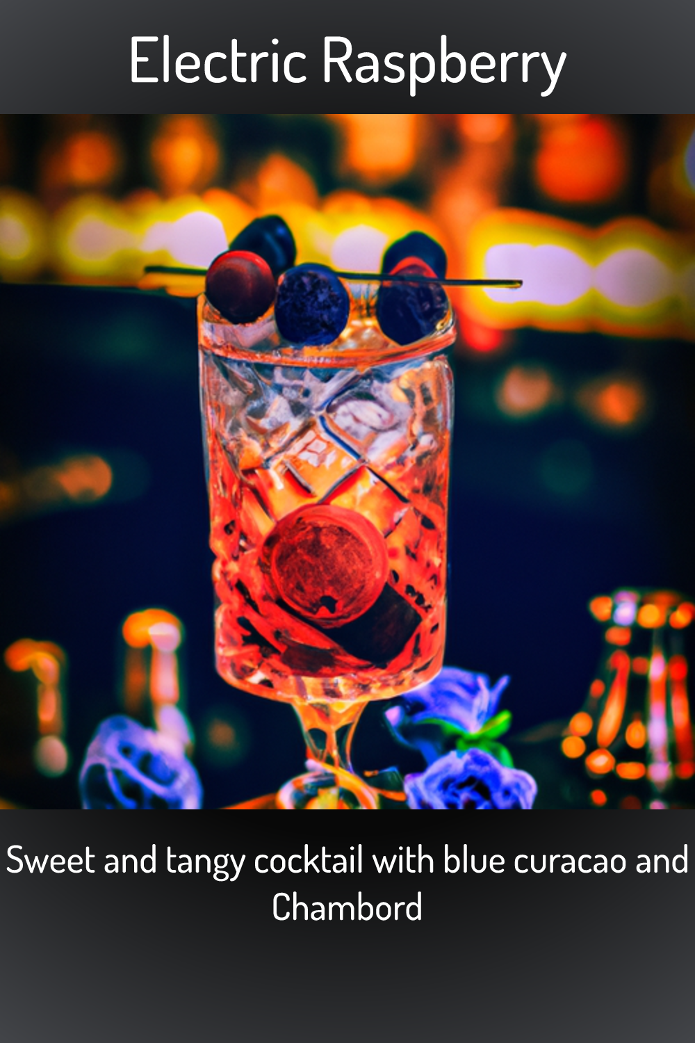 Electric Raspberry, Sweet and tangy cocktail with blue curacao and Chambord