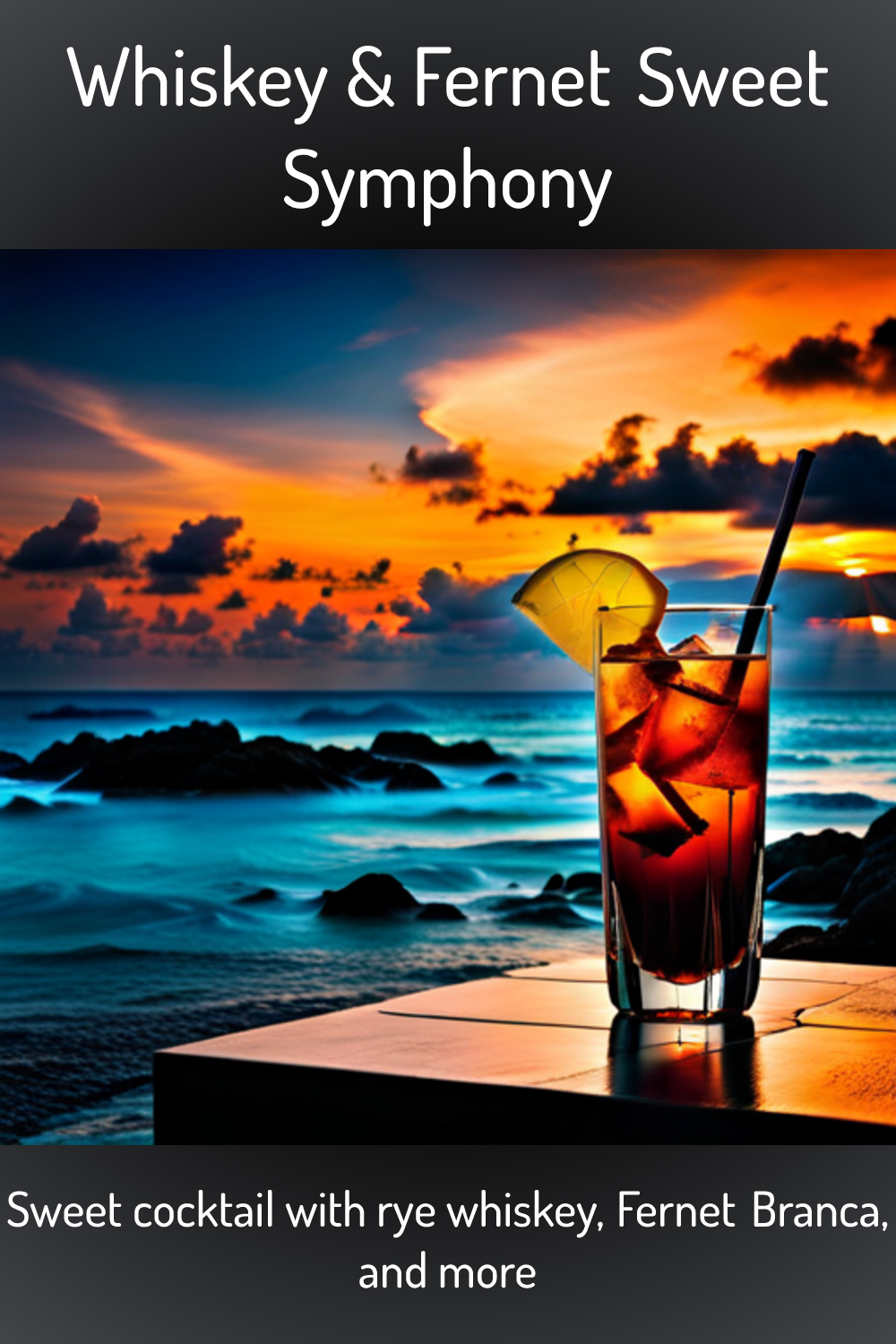 Whiskey & Fernet Sweet Symphony, Sweet cocktail with rye whiskey, Fernet Branca, and more