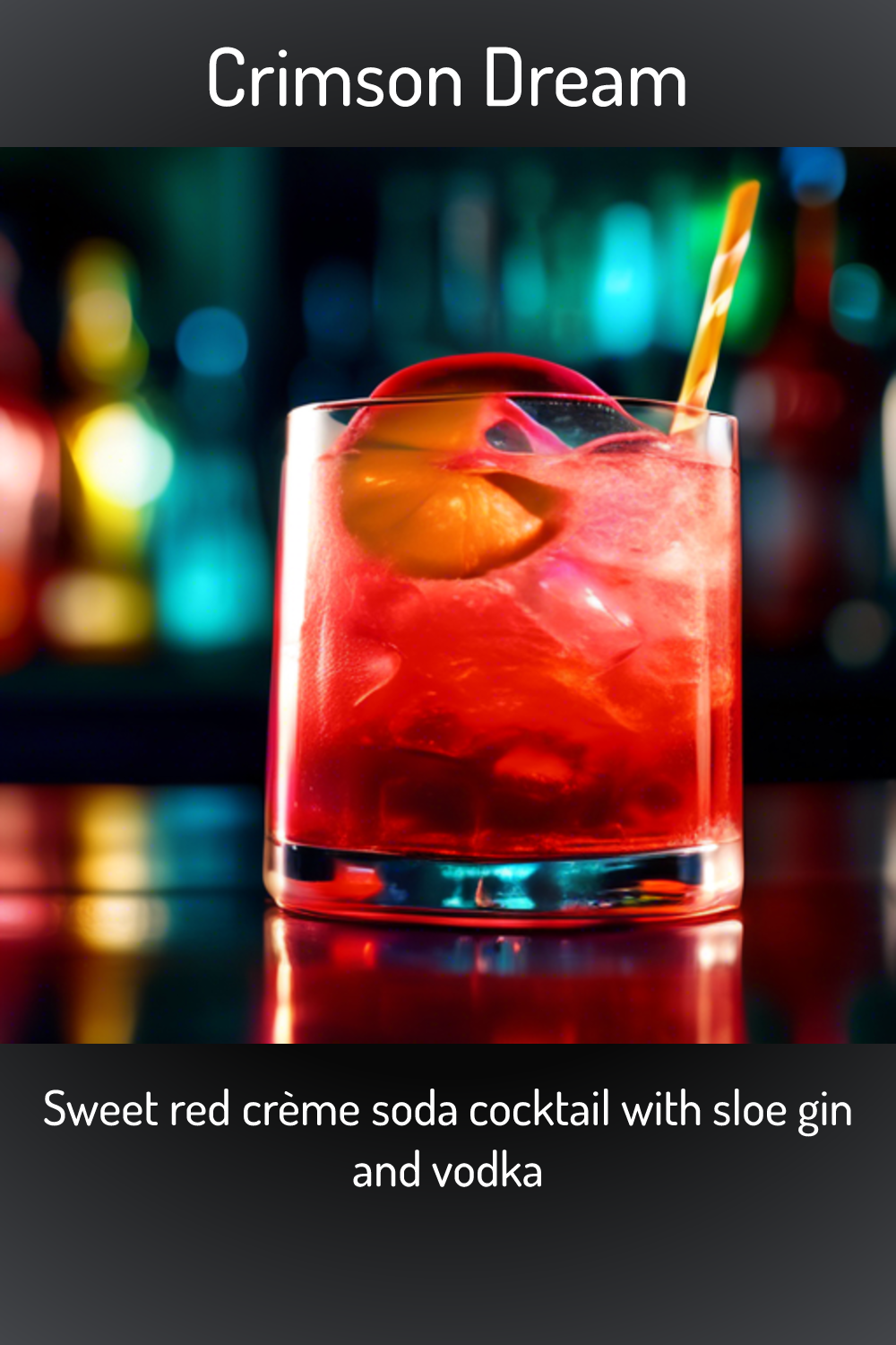 Crimson Dream, Sweet red crème soda cocktail with sloe gin and vodka