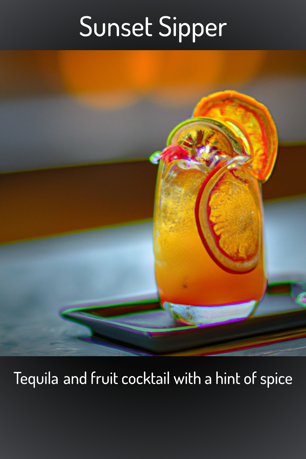 Sunset Sipper, Tequila and fruit cocktail with a hint of spice