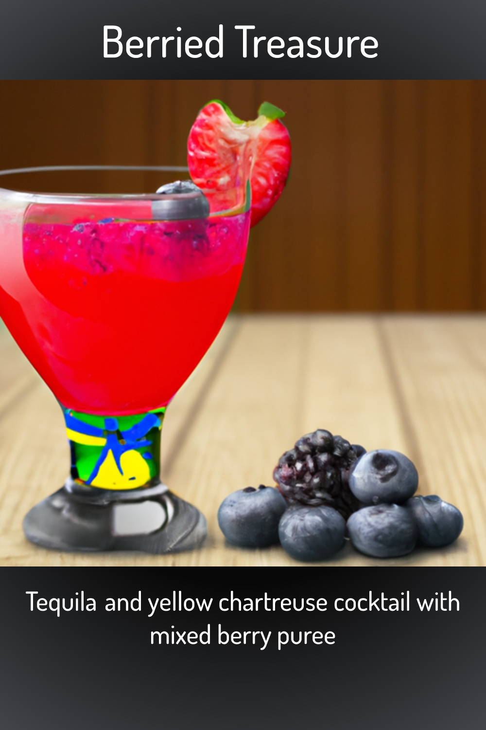Berried Treasure, Tequila and yellow chartreuse cocktail with mixed berry puree