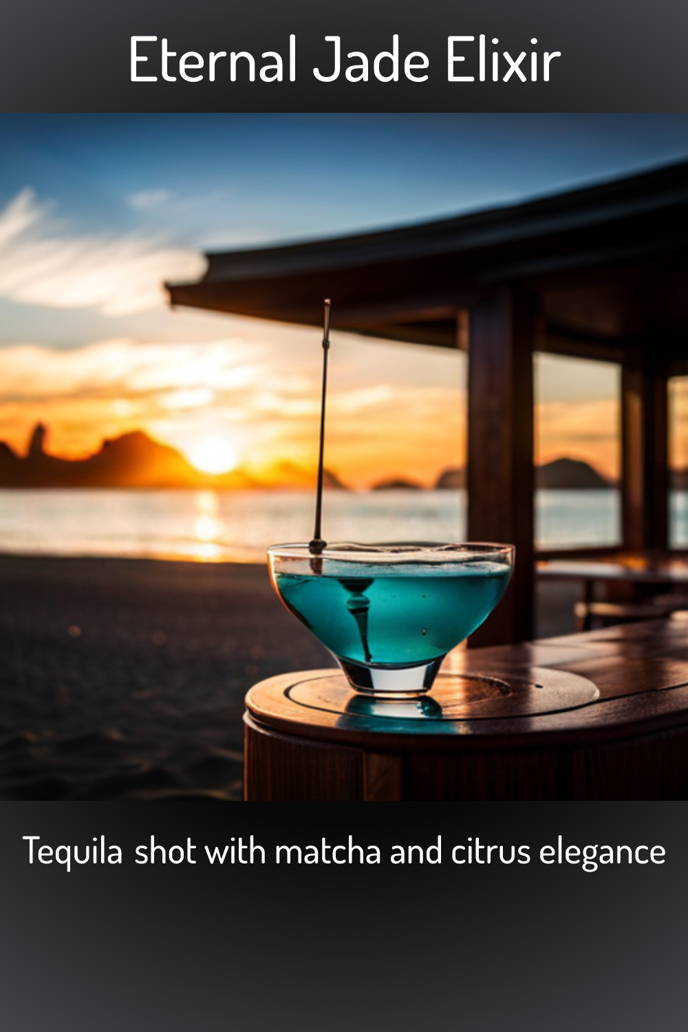 Eternal Jade Elixir, Tequila shot with matcha and citrus elegance
