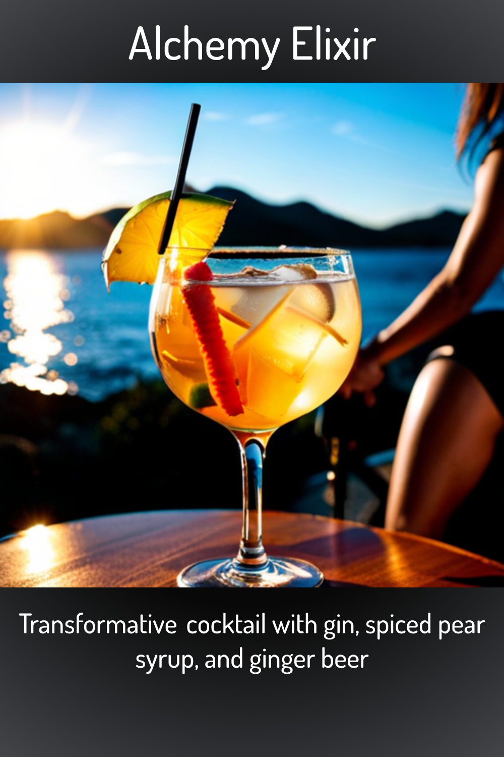 Alchemy Elixir, Transformative cocktail with gin, spiced pear syrup, and ginger beer