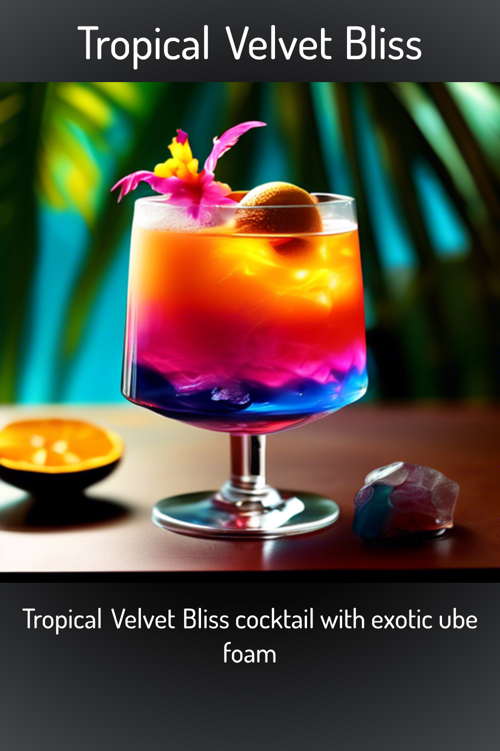Tropical Velvet Bliss, Tropical Velvet Bliss cocktail with exotic ube foam