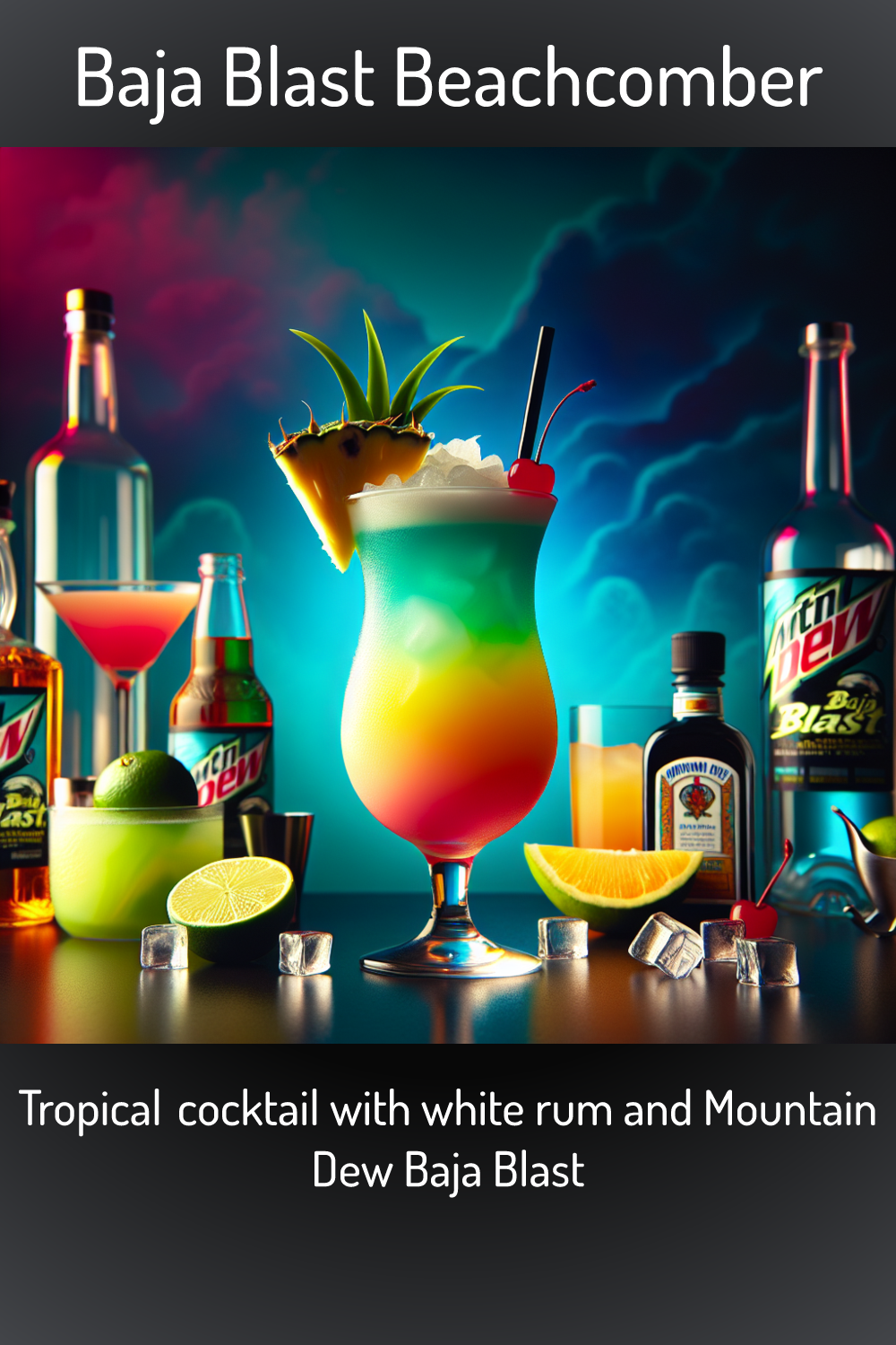 Baja Blast Beachcomber, Tropical cocktail with white rum and Mountain ...