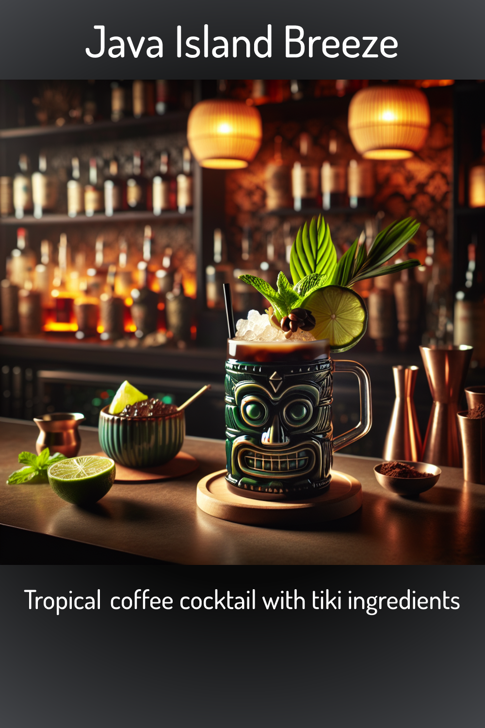 Java Island Breeze, Tropical coffee cocktail with tiki ingredients