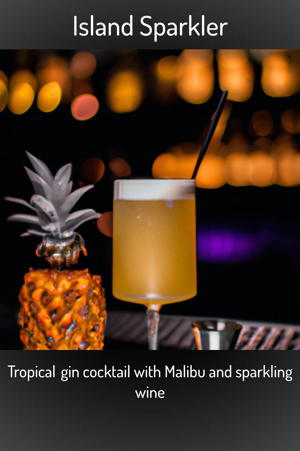 Island Sparkler, Tropical gin cocktail with Malibu and sparkling wine