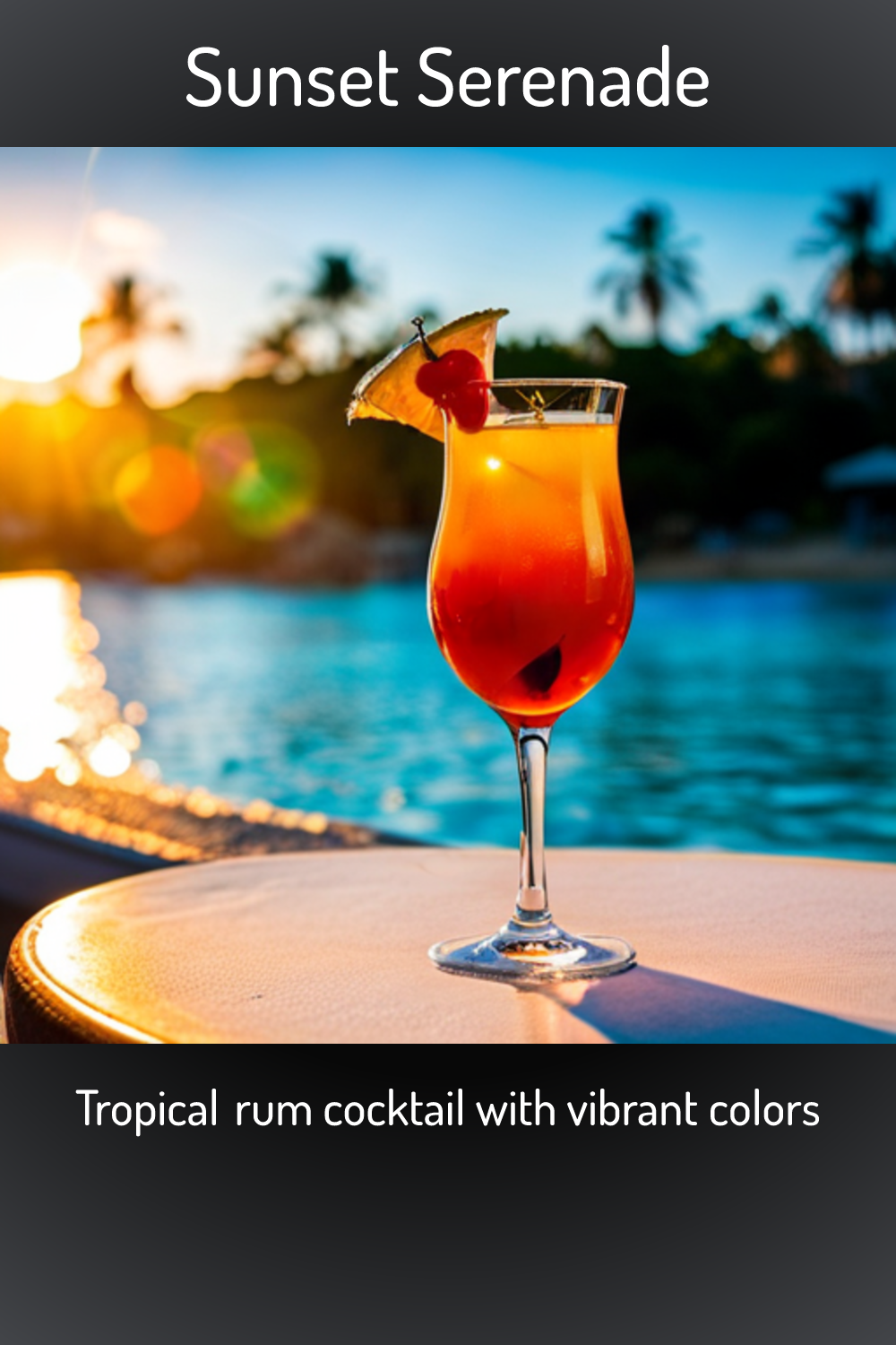Sunset Serenade, Tropical rum cocktail with vibrant colors