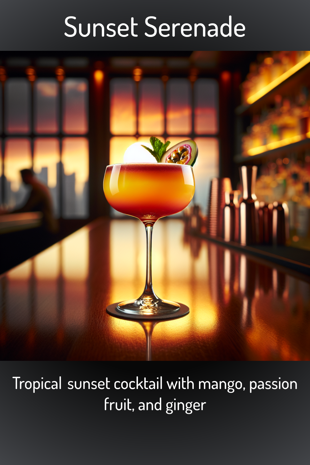 Sunset Serenade, Tropical sunset cocktail with mango, passion fruit ...