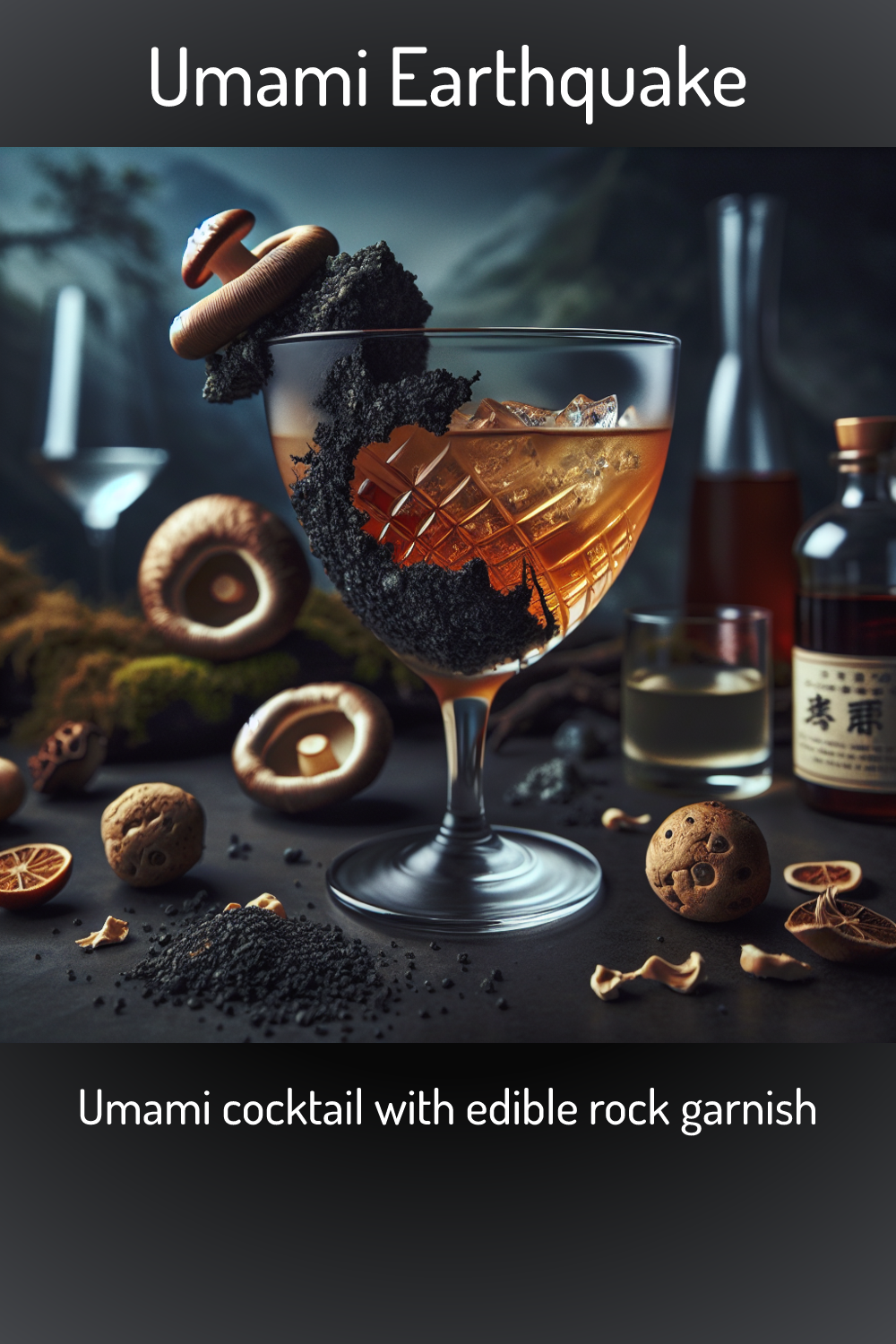 Umami Earthquake, Umami cocktail with edible rock garnish