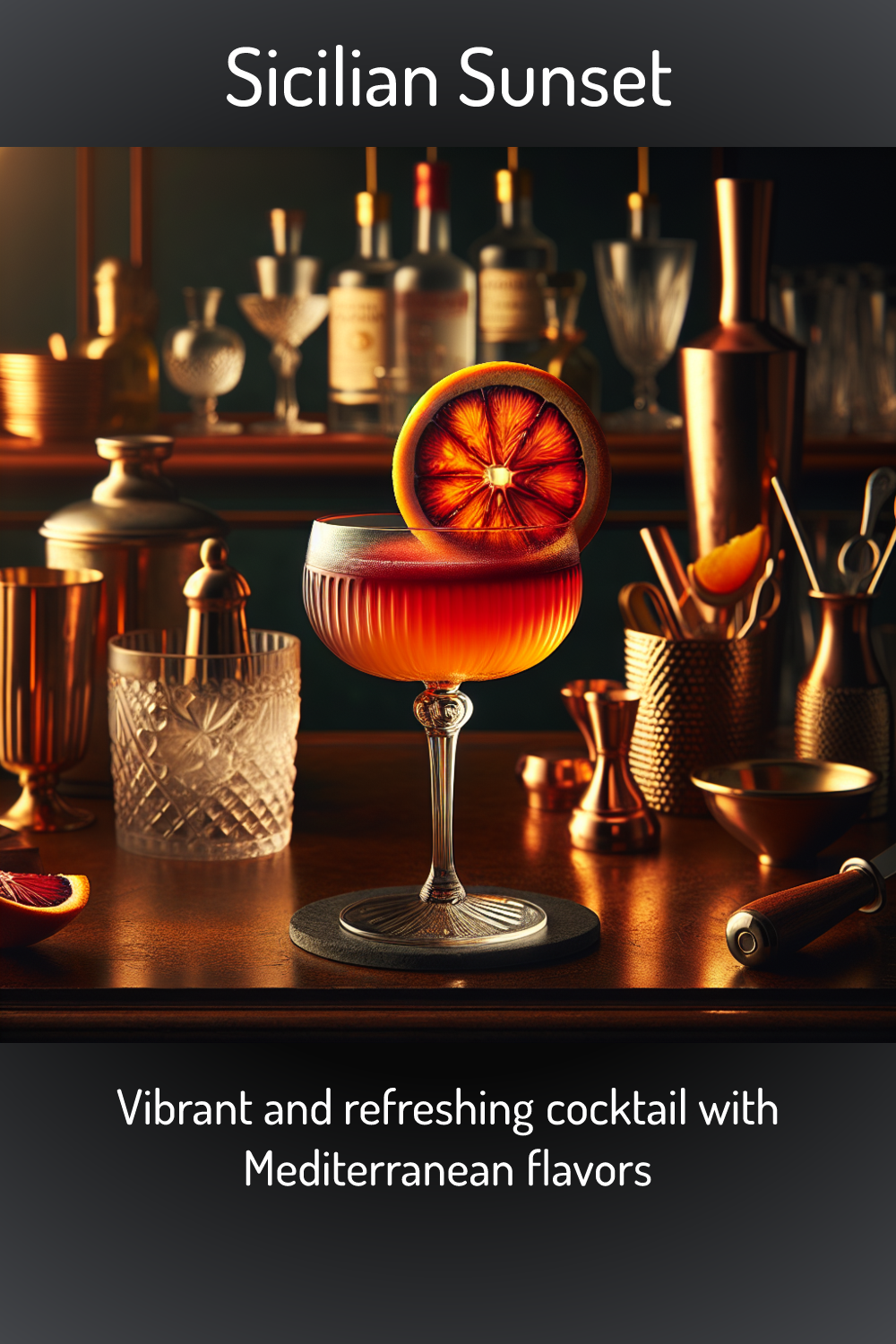 Sicilian Sunset, Vibrant and refreshing cocktail with Mediterranean flavors