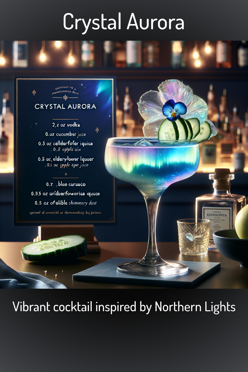 Crystal Aurora, Vibrant cocktail inspired by Northern Lights