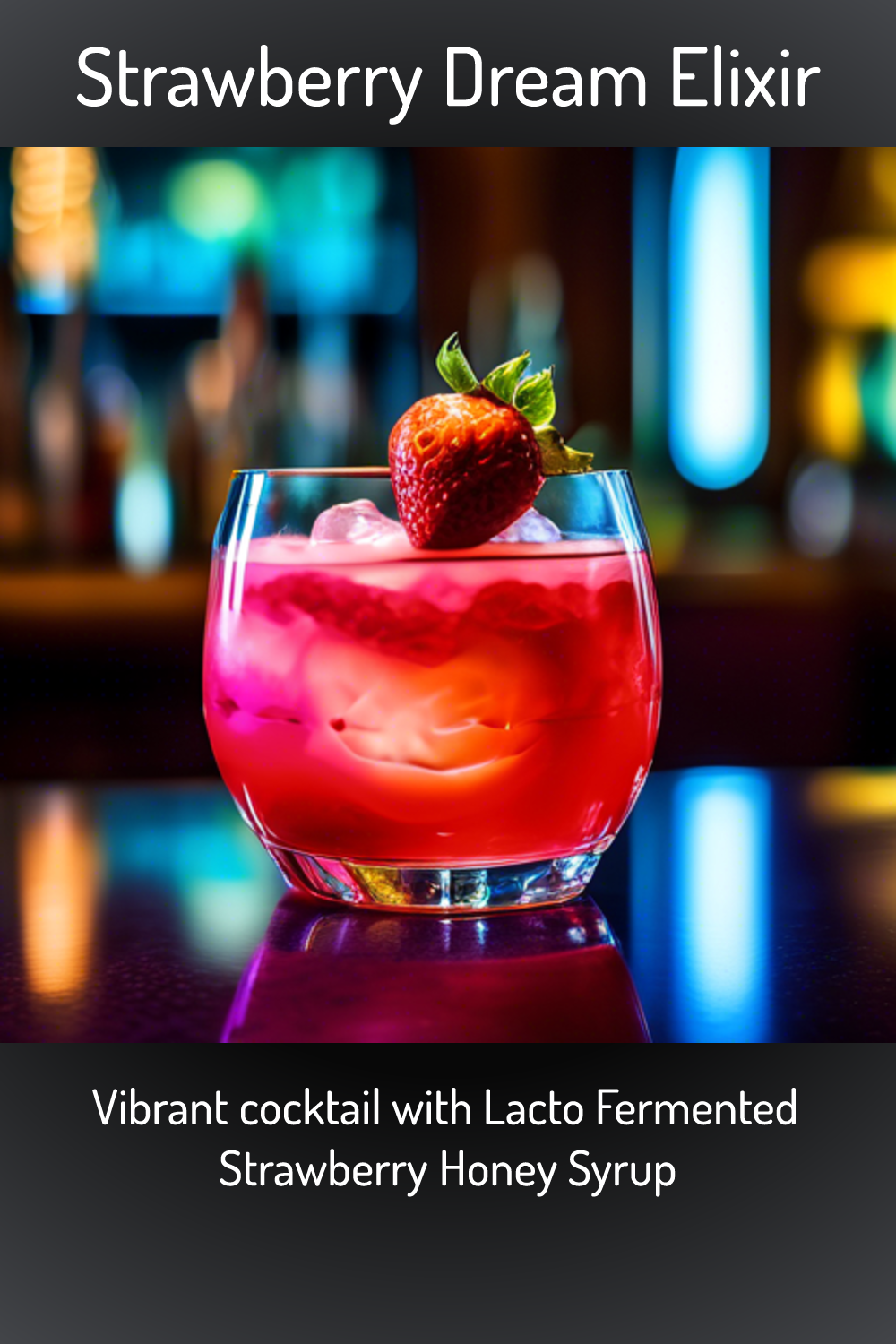 Strawberry Dream Elixir, Vibrant cocktail with Lacto Fermented Strawberry Honey Syrup