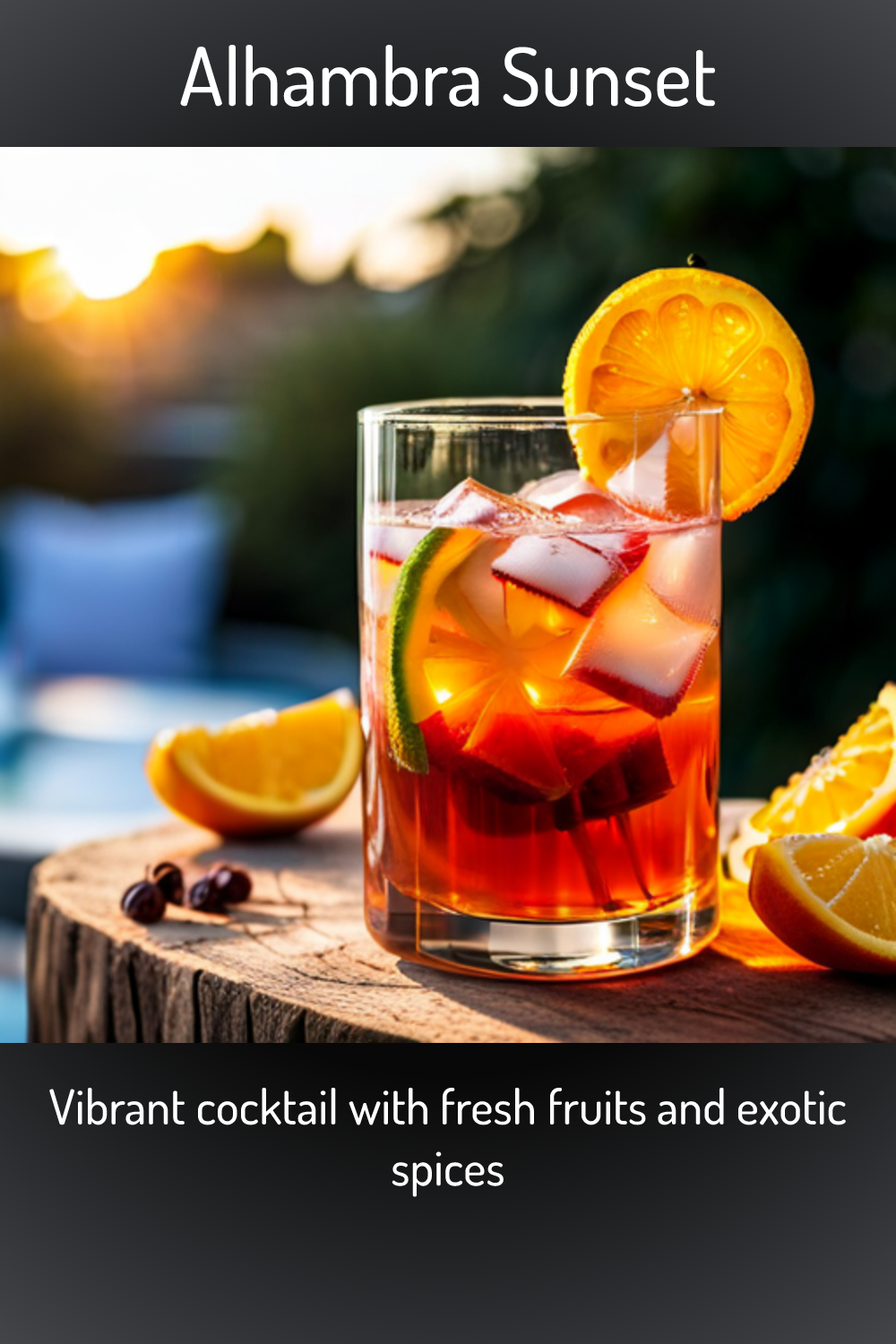 Alhambra Sunset, Vibrant cocktail with fresh fruits and exotic spices