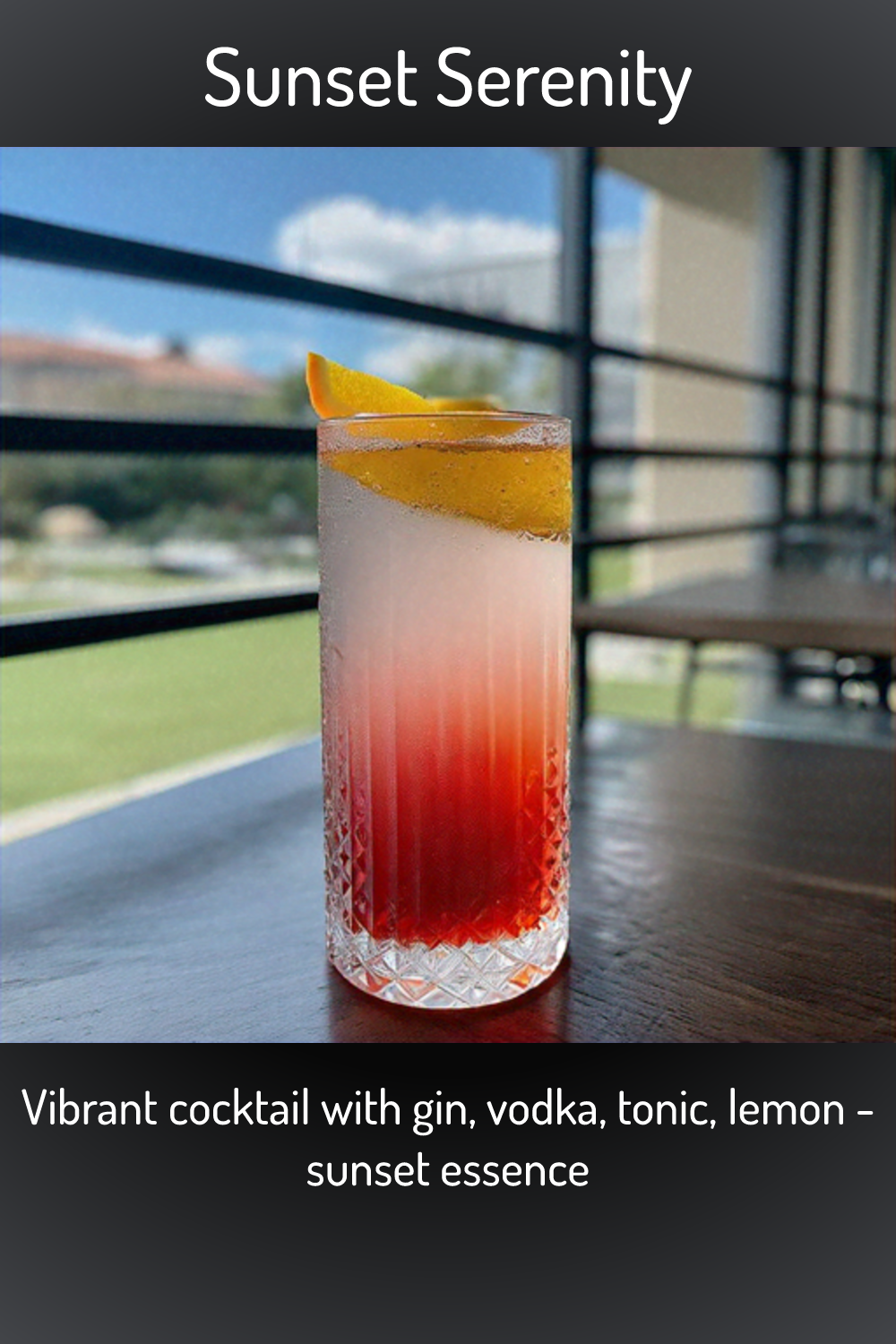 Sunset Serenity, Vibrant cocktail with gin, vodka, tonic, lemon ...