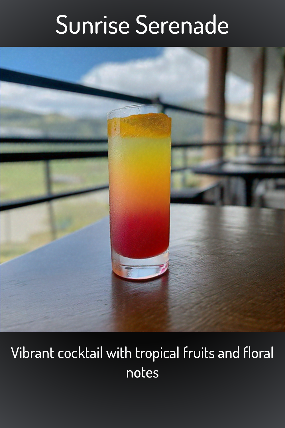 Sunrise Serenade, Vibrant cocktail with tropical fruits and floral notes