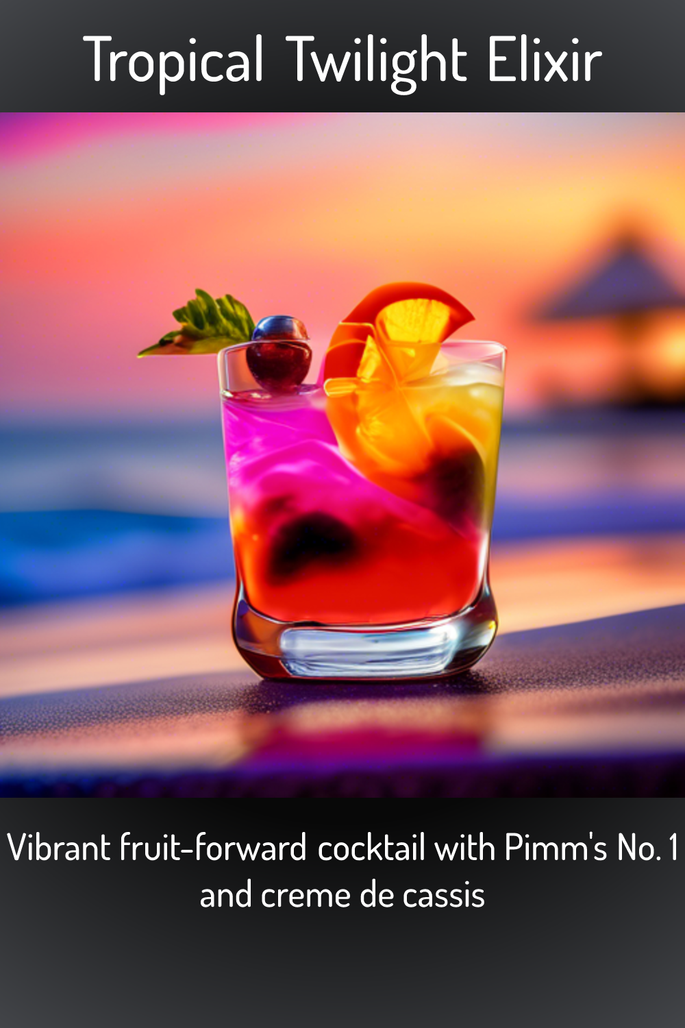 Tropical Twilight Elixir, Vibrant fruit-forward cocktail with Pimm's No ...