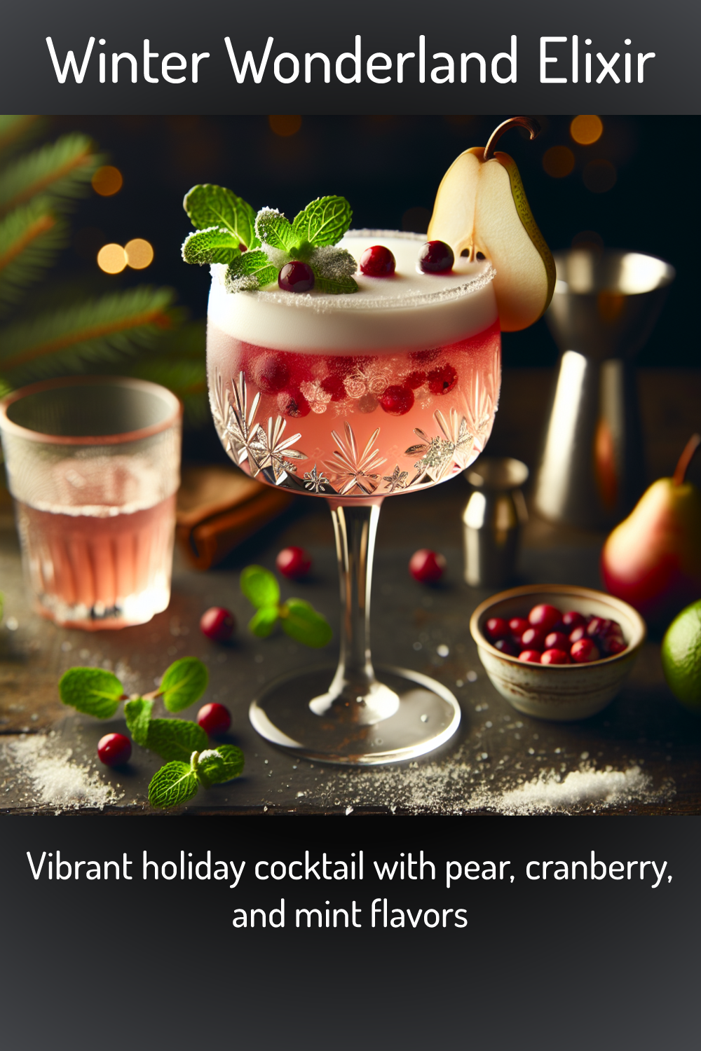 Winter Wonderland Elixir, Vibrant holiday cocktail with pear, cranberry ...