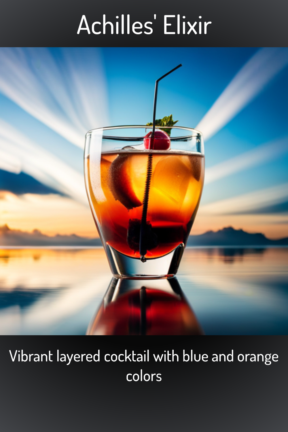 Achilles' Elixir, Vibrant layered cocktail with blue and orange colors