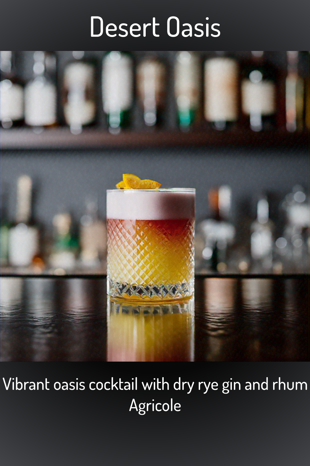 Desert Oasis, Vibrant oasis cocktail with dry rye gin and rhum Agricole