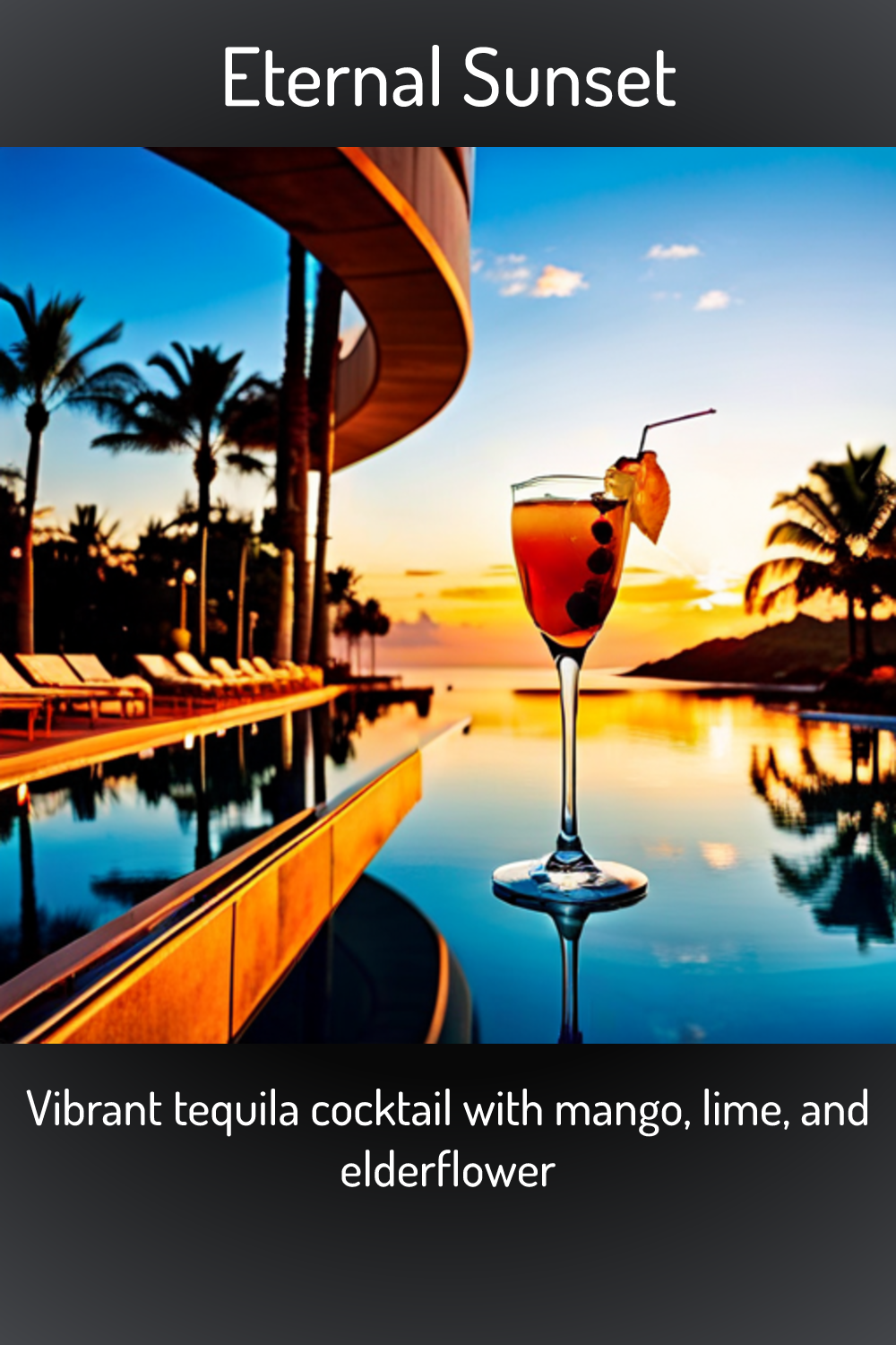 Eternal Sunset, Vibrant tequila cocktail with mango, lime, and elderflower