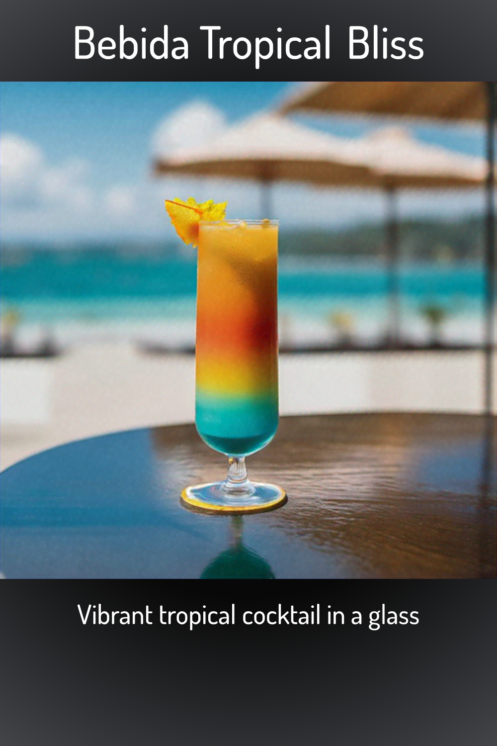 Bebida Tropical Bliss, Vibrant tropical cocktail in a glass