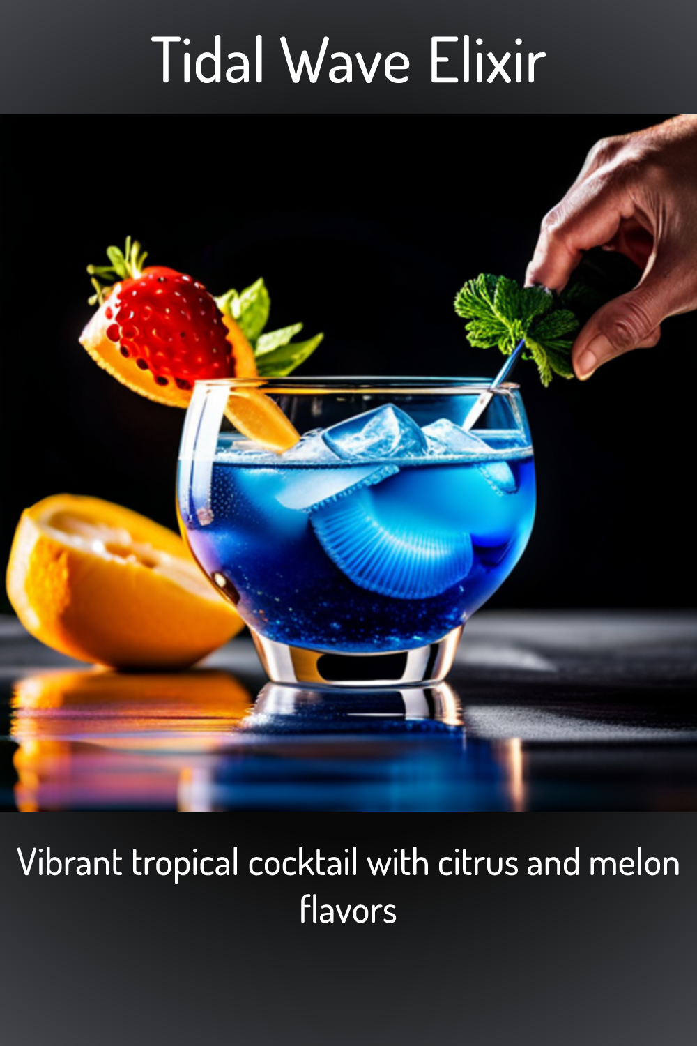 Tidal Wave Elixir, Vibrant tropical cocktail with citrus and melon flavors