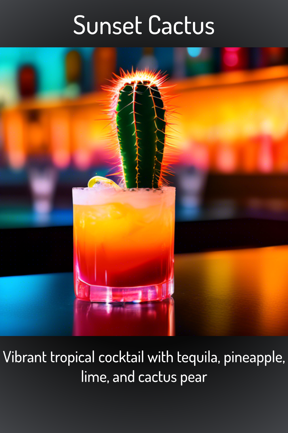 Sunset Cactus, Vibrant tropical cocktail with tequila, pineapple, lime ...