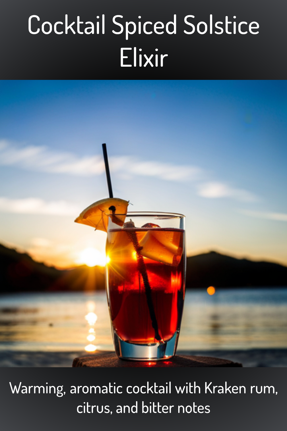 Cocktail Spiced Solstice Elixir, Warming, aromatic cocktail with Kraken rum, citrus, and bitter ...