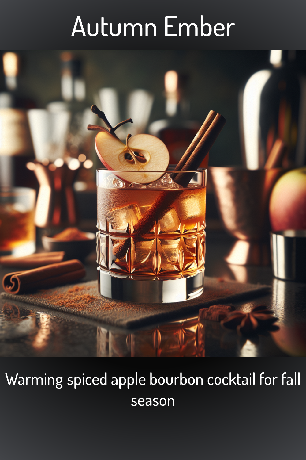 Autumn Ember, Warming spiced apple bourbon cocktail for fall season