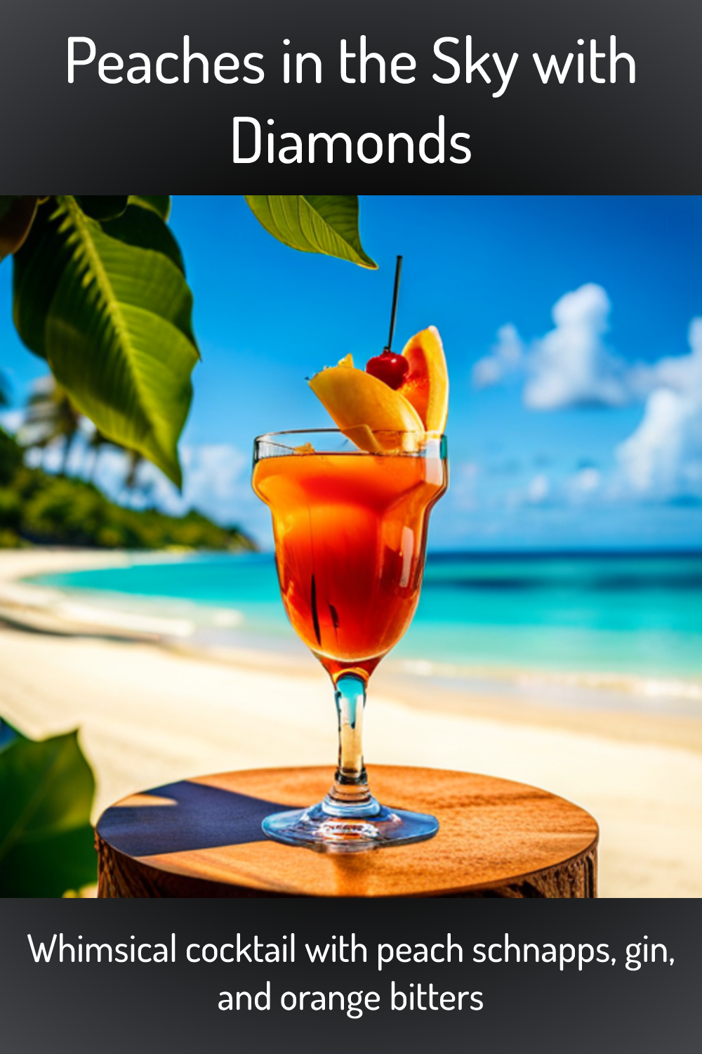Peaches in the Sky with Diamonds, Whimsical cocktail with peach schnapps, gin, and orange bitters