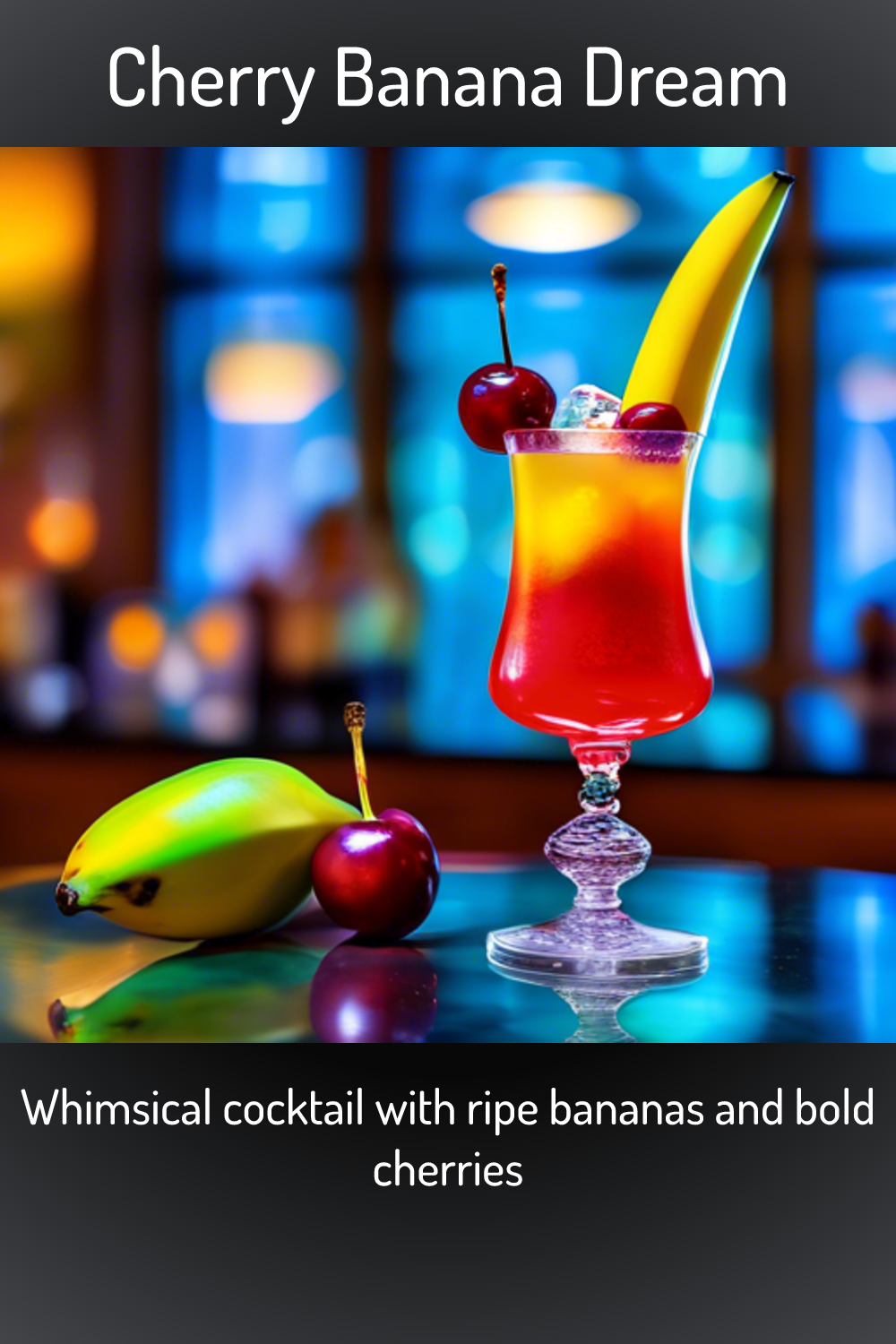Cherry Banana Dream, Whimsical cocktail with ripe bananas and bold cherries